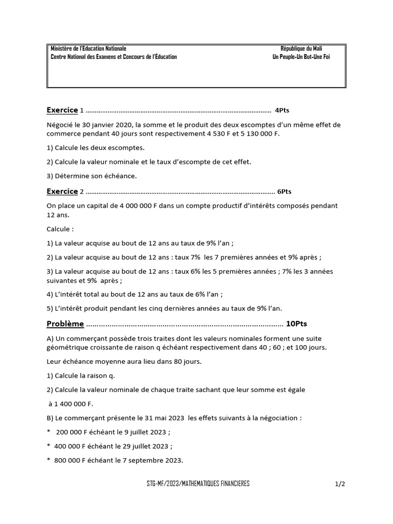 Bac STG MF 2023 | PDF