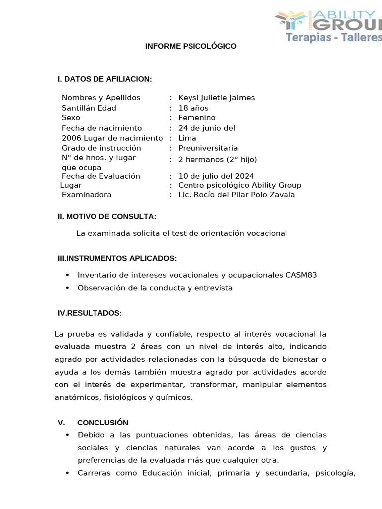 Informe KEYSI | PDF | Relaciones personales, crianza y desarrollo personal