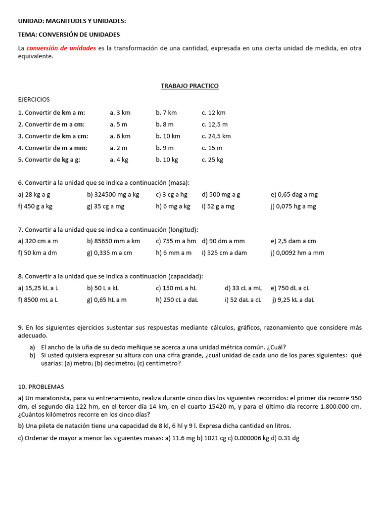 Cic - 1B - 2024 - Conversion de Unidades Masa Longitud Capacidad | PDF