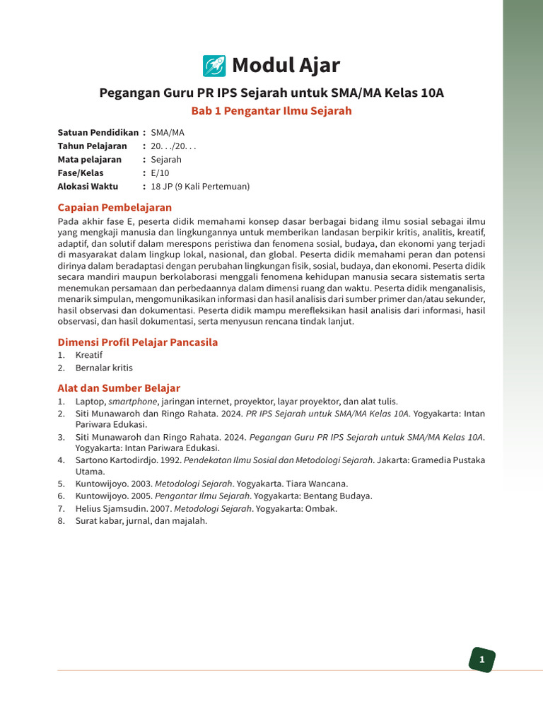 Modul Ajar PR IPS Sejarah | PDF