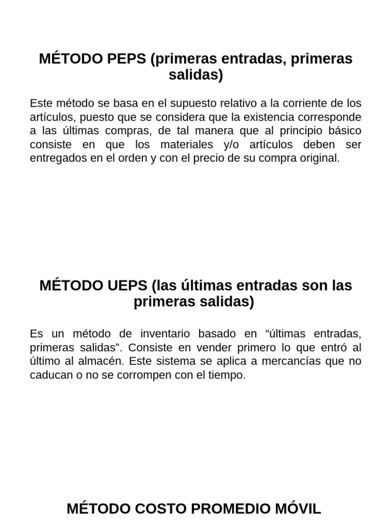 Método Peps, Ueps y Costo Promedio | PDF