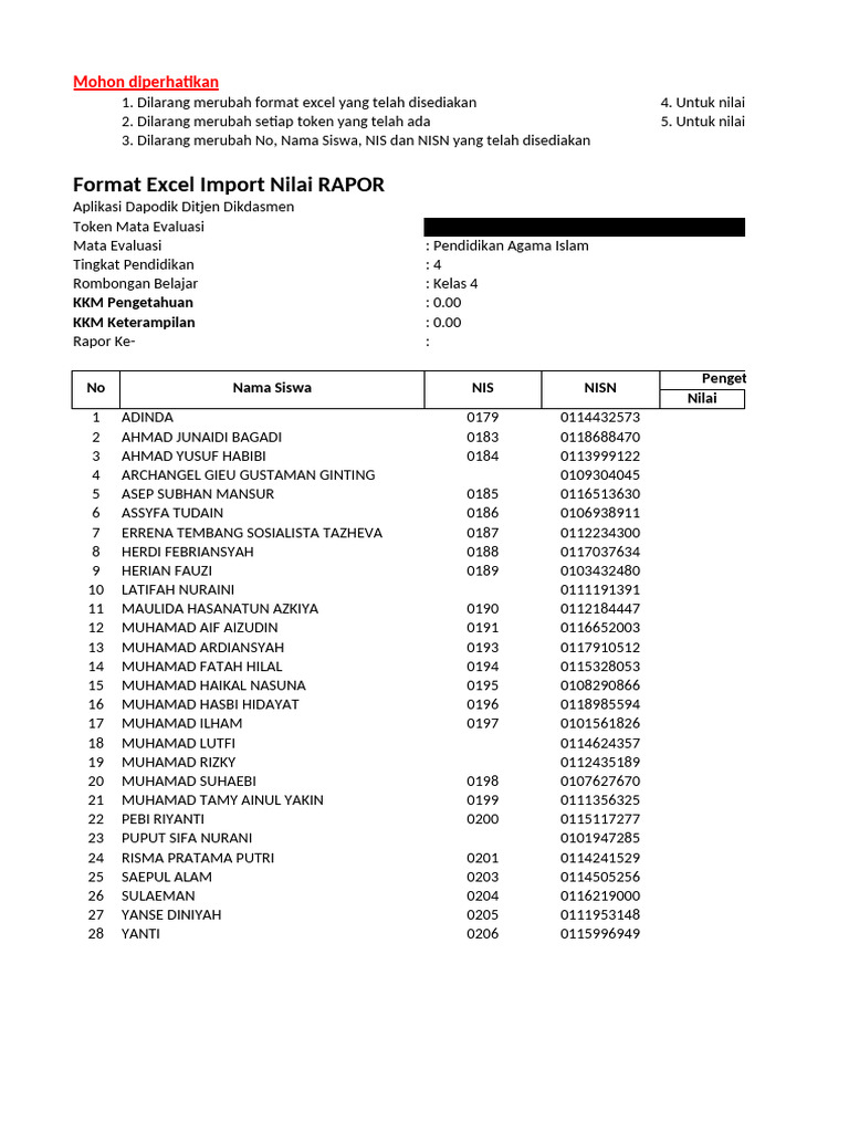 Format-Nilai-Rapor-20201-Kelas - 4-Pendidikan Agama Islam | PDF