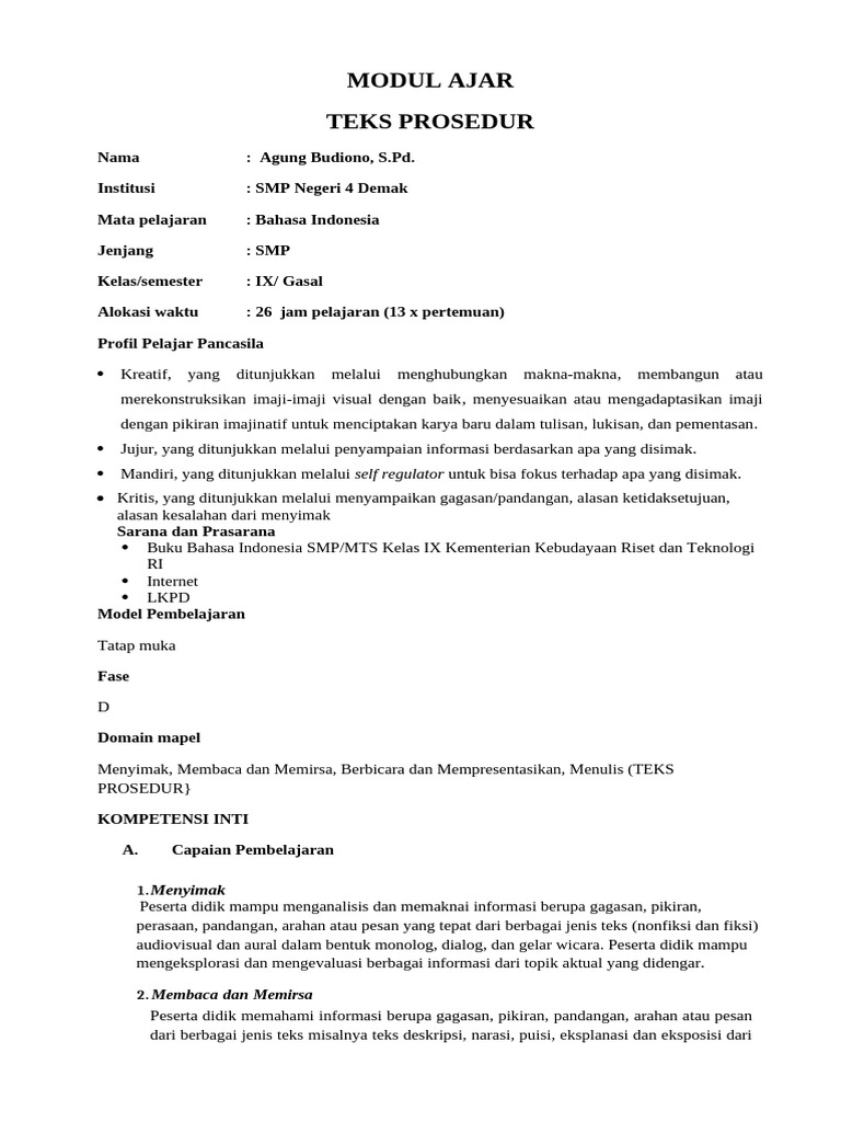 Modul Ajar Teks Prosedur | PDF