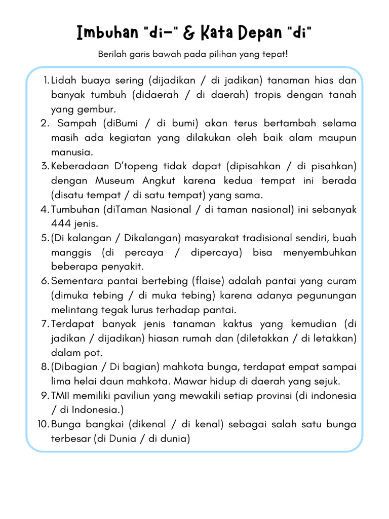 LKPD Imbuhan Di - Dan Kutipan | PDF