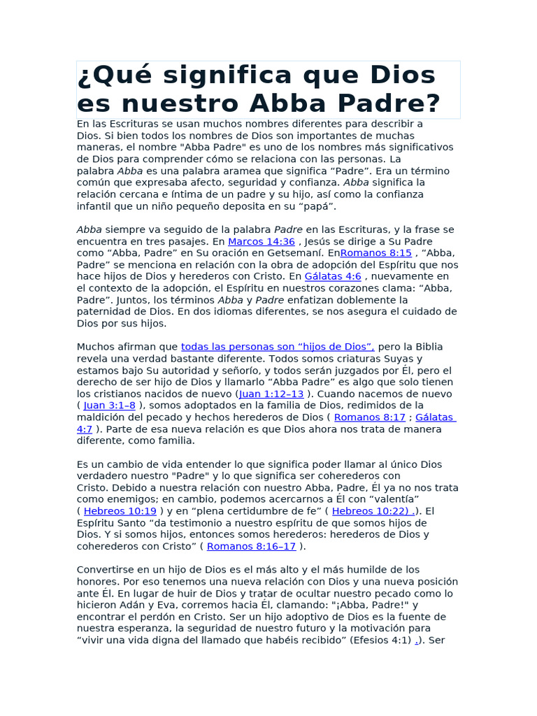 Qué Significa Que Dios Es Nuestro Abba Padre | PDF