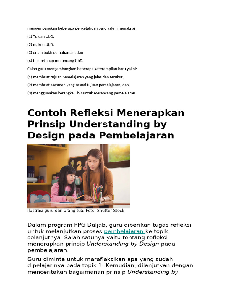 Contoh Refleksi Penerapan Prinsip UbD | PDF