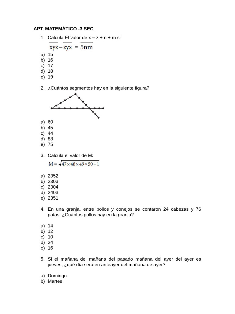 Concurso de Matematica-Apt - Mate y Aritmetica - 3 SEC | PDF