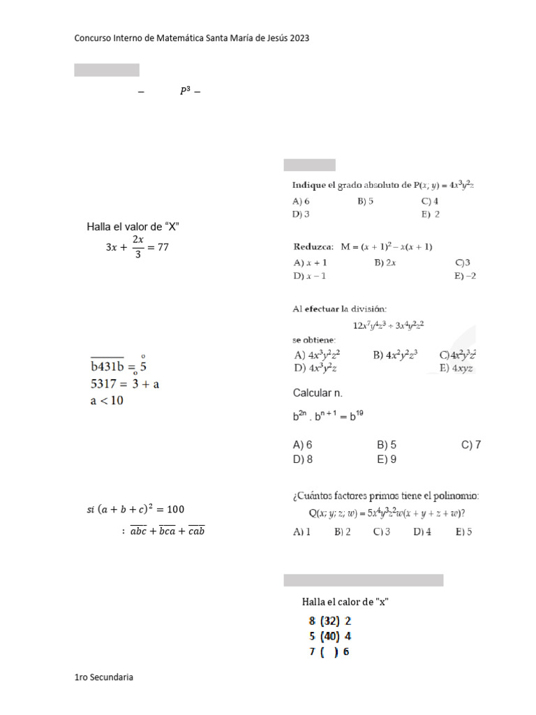 Concurso 2023 de Matematica 1ro SEC | PDF
