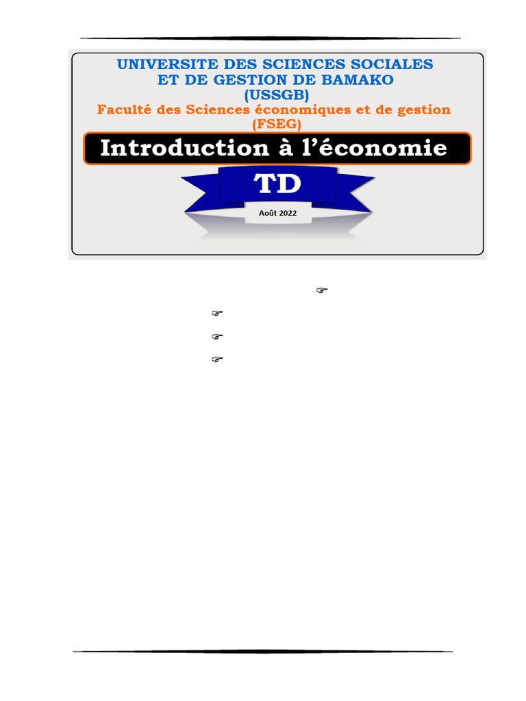 ÉNONCÉ Du TD INTRODUCTION À L'ECONOMIE Fiche de TD N°2 | PDF