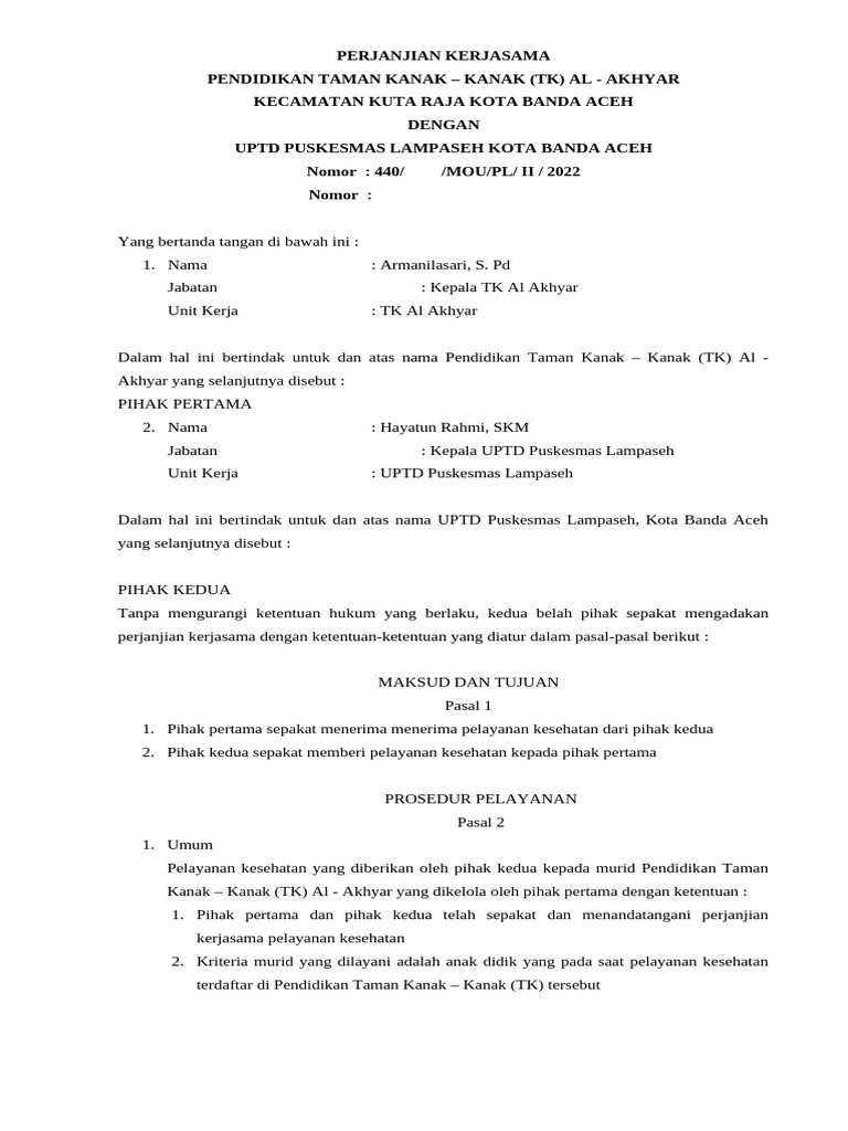 Mou TK Al-Akhyar 2022 | PDF