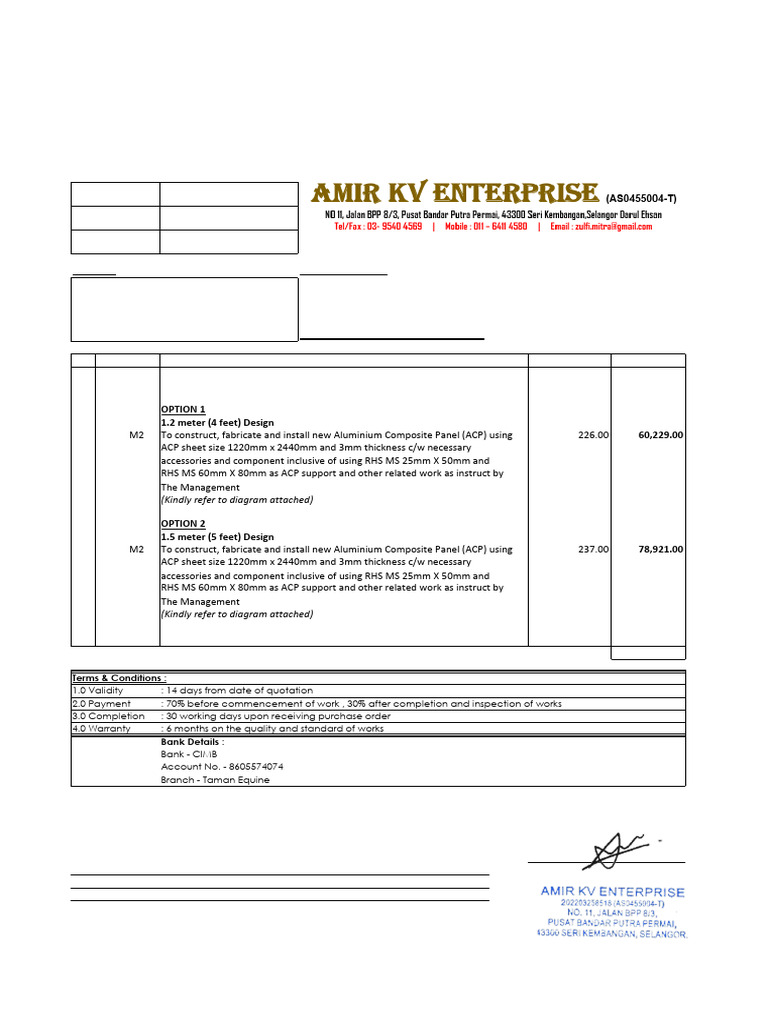 Amirkv - Quotation - 4103 - Residensi Adelia - Awning Works - Final - 02092024 | PDF