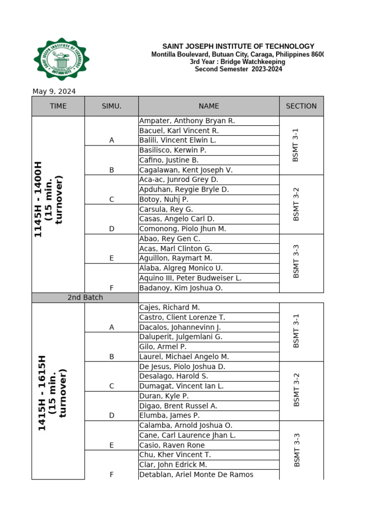 Bridge Watchkeeping Schedule | PDF