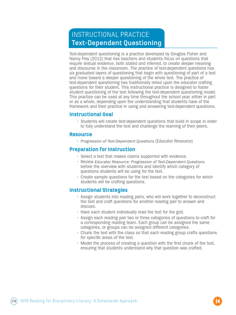 Text Dependent Questioning | PDF