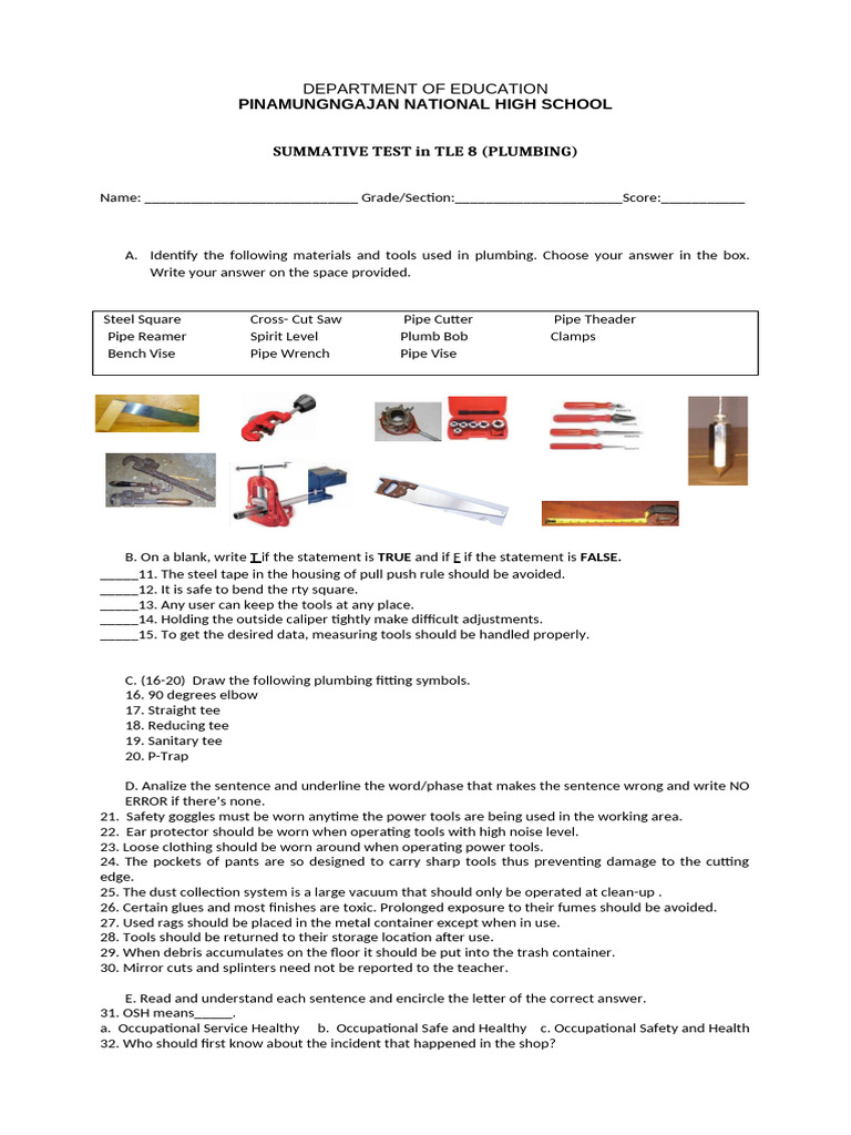 Plumbing Summative Test | PDF
