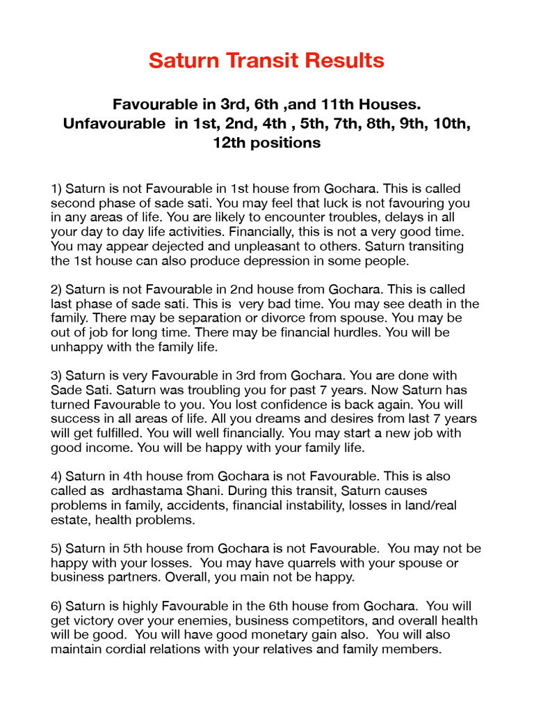 Saturn Transit Results | PDF