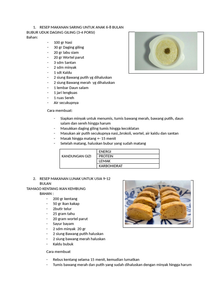 Resep Makanan Saring Untuk Anak | PDF