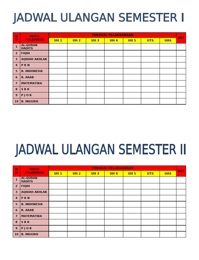 Jadwal Ulangan | PDF