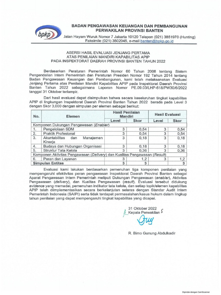 PE.09.03-LHP-618-Lap Evaluasi Atas Penilaian Mandiri Kap APIP Pada Inspek Prov Banten-1 | PDF