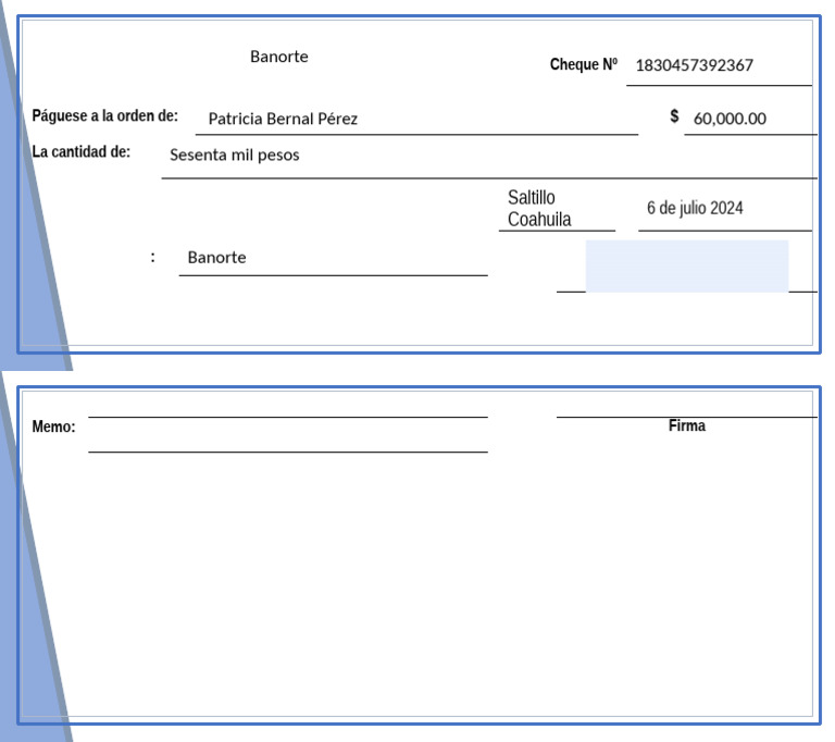 Formato de Cheque para Llenar en Word | PDF