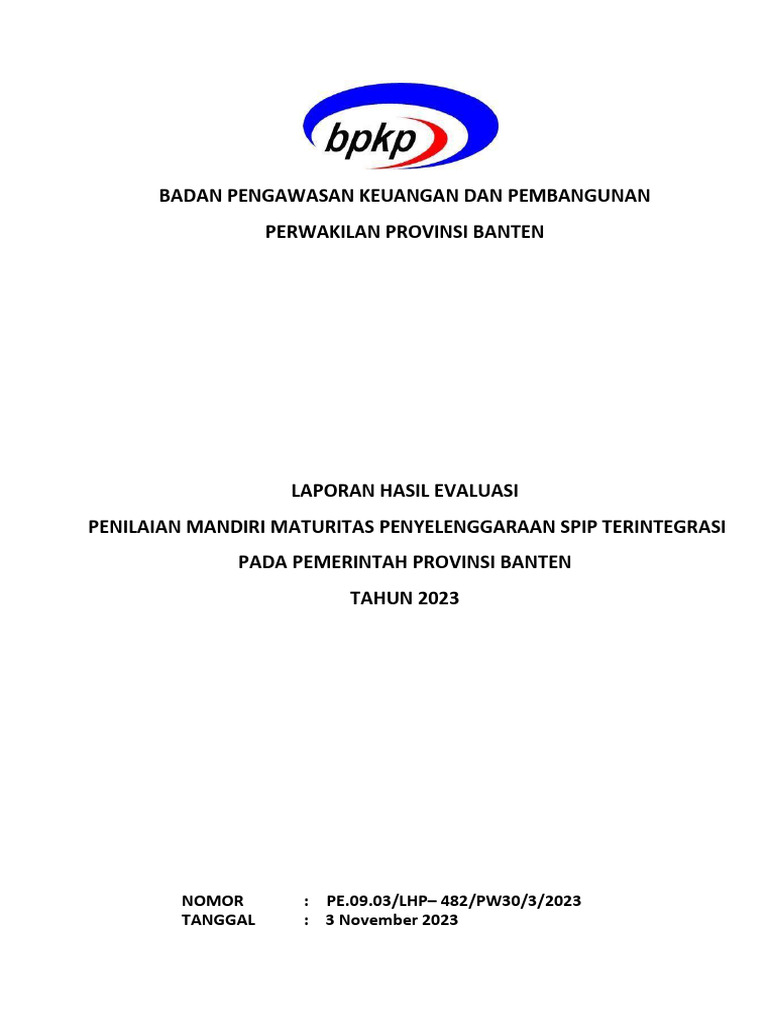 Laporan Final Spip Provinsi Banten Tte | PDF