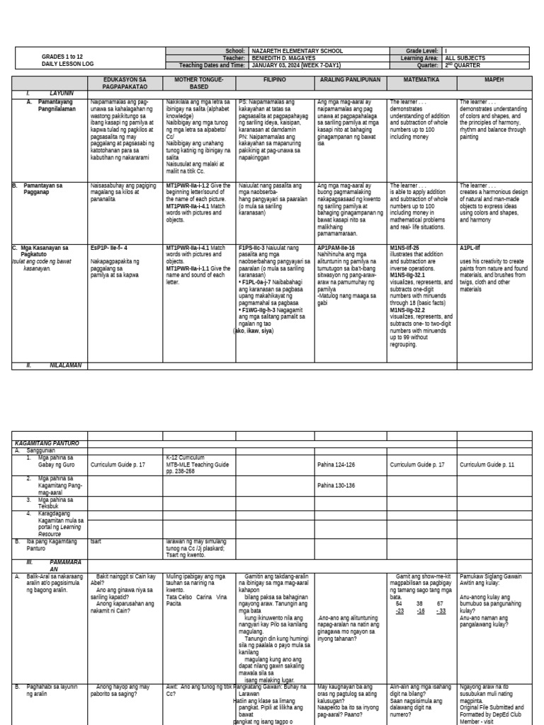 DLL All-Subjects-1 Q2 W7 1 | PDF | Mathematics | Numbers