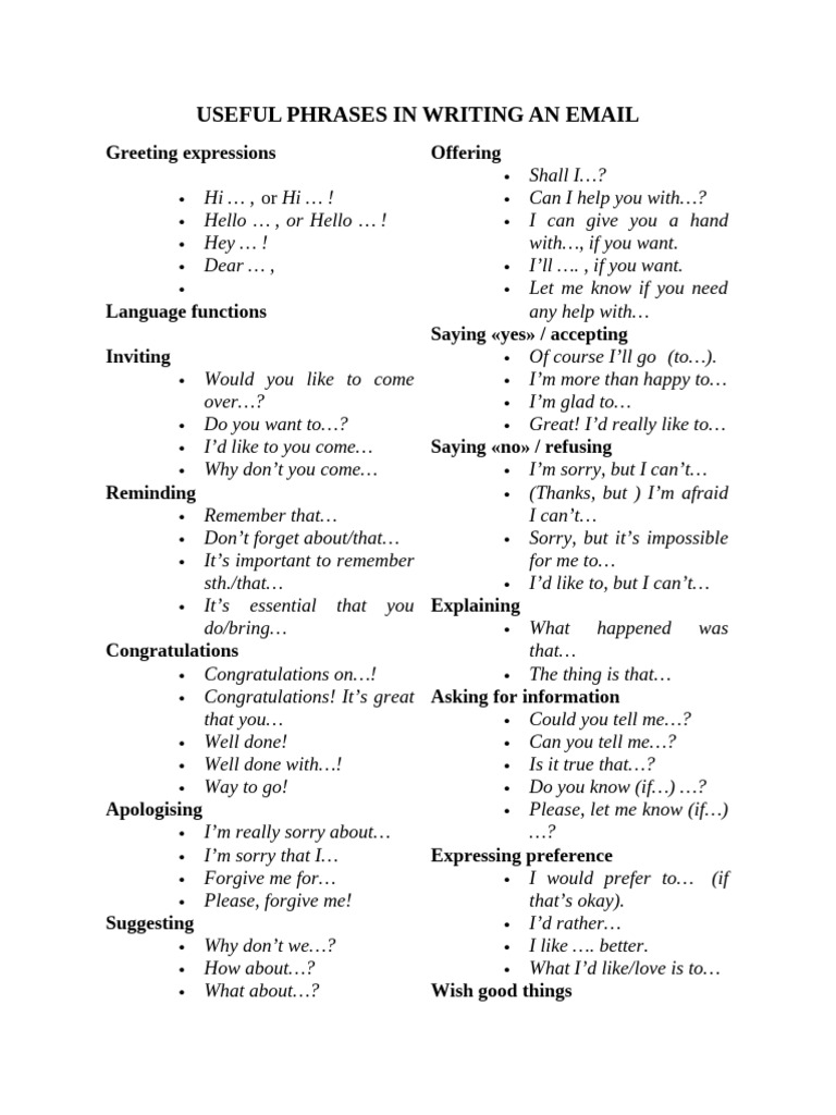 Useful Phrases in Writing An Email | PDF