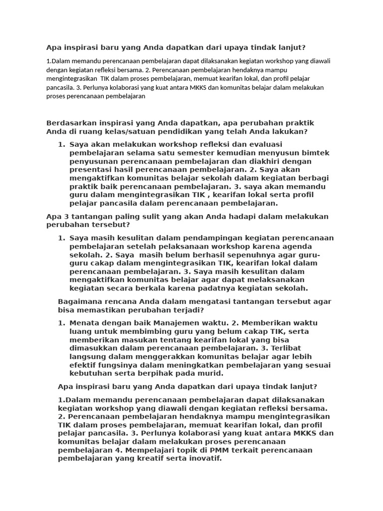 refleksi tindak lanjut PS | PDF