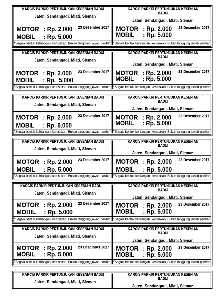 Template Kartu Parkir | PDF