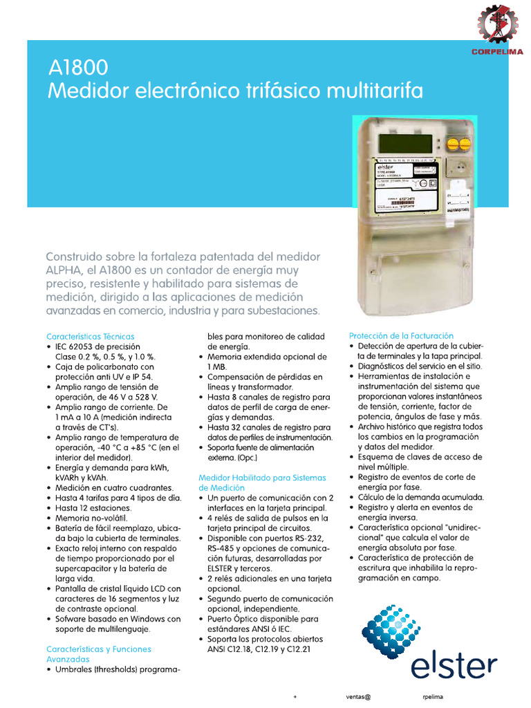 Medidor Polifásico Elster A1800 en Venta | PDF