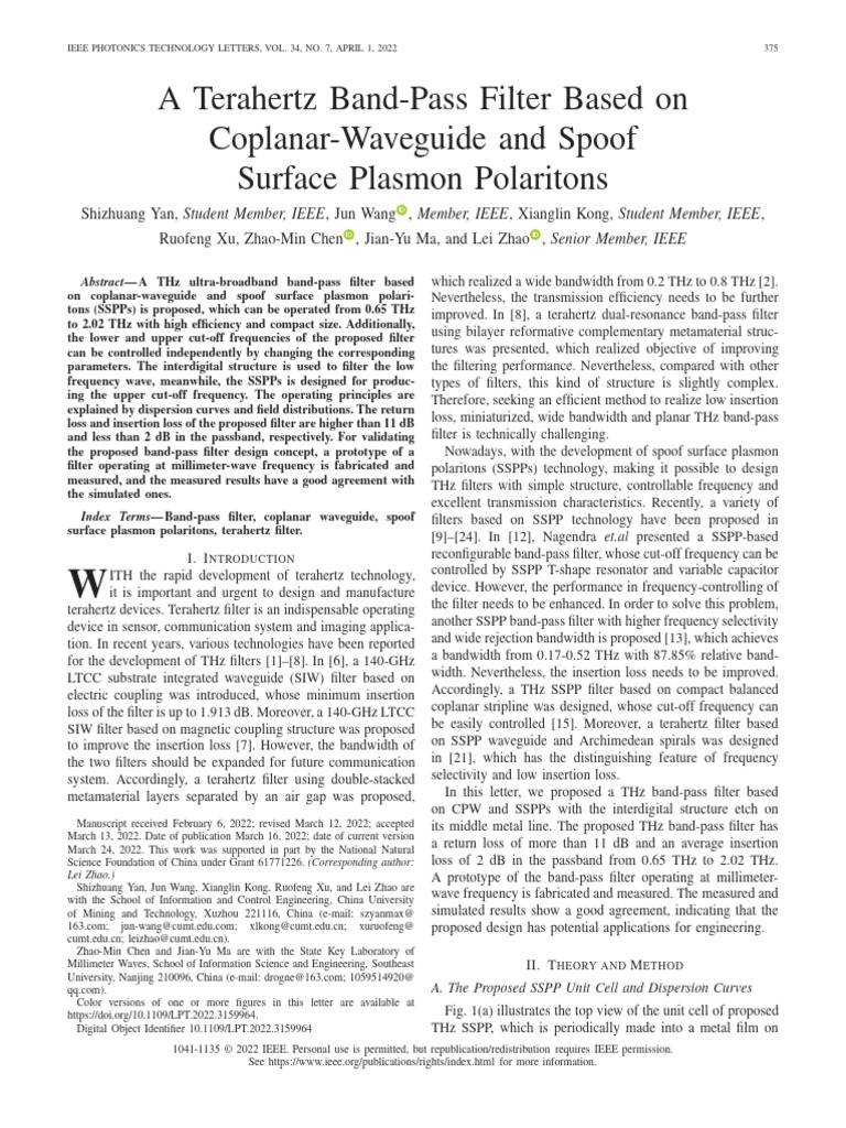 WG - A - Terahertz - Band-Pass - Filter - Based - On - Coplanar-Waveguide - and - Spoof ...