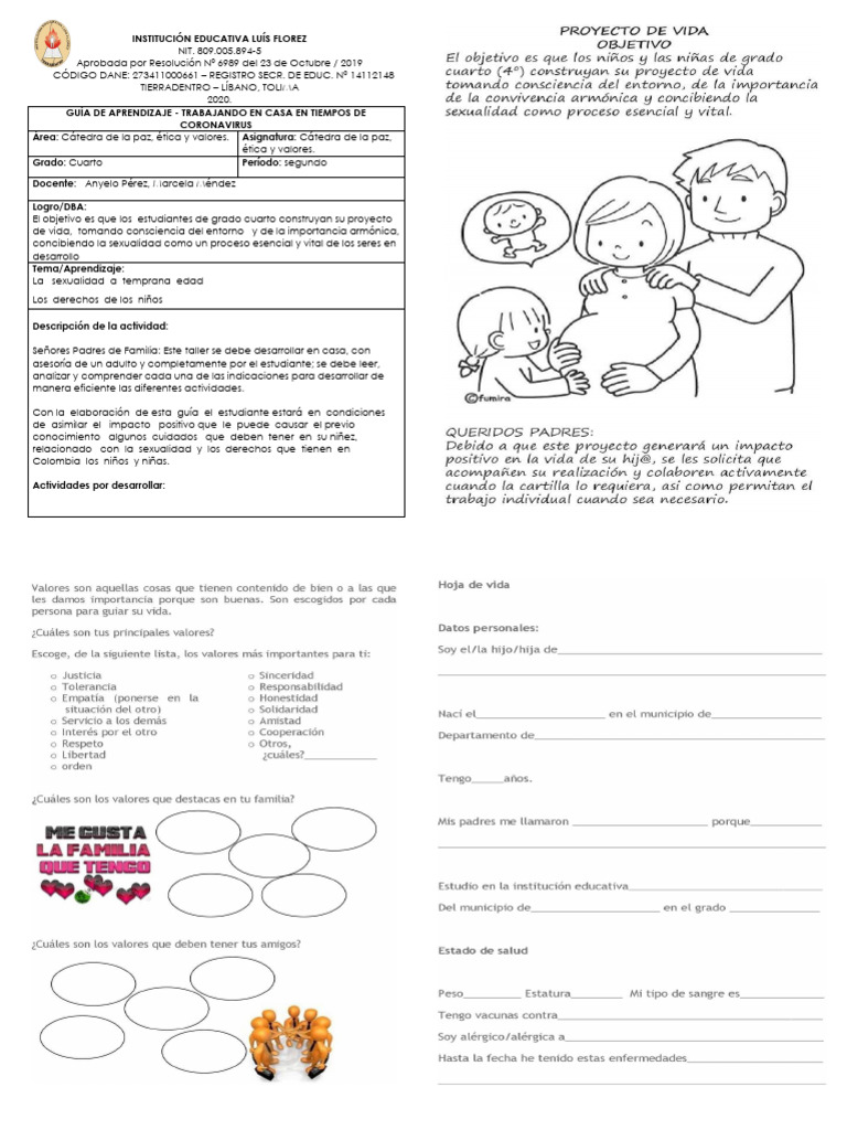 Guía # 1-Catedra de La Paz, Etica y Valores Cuarto Segundo Periodo | PDF