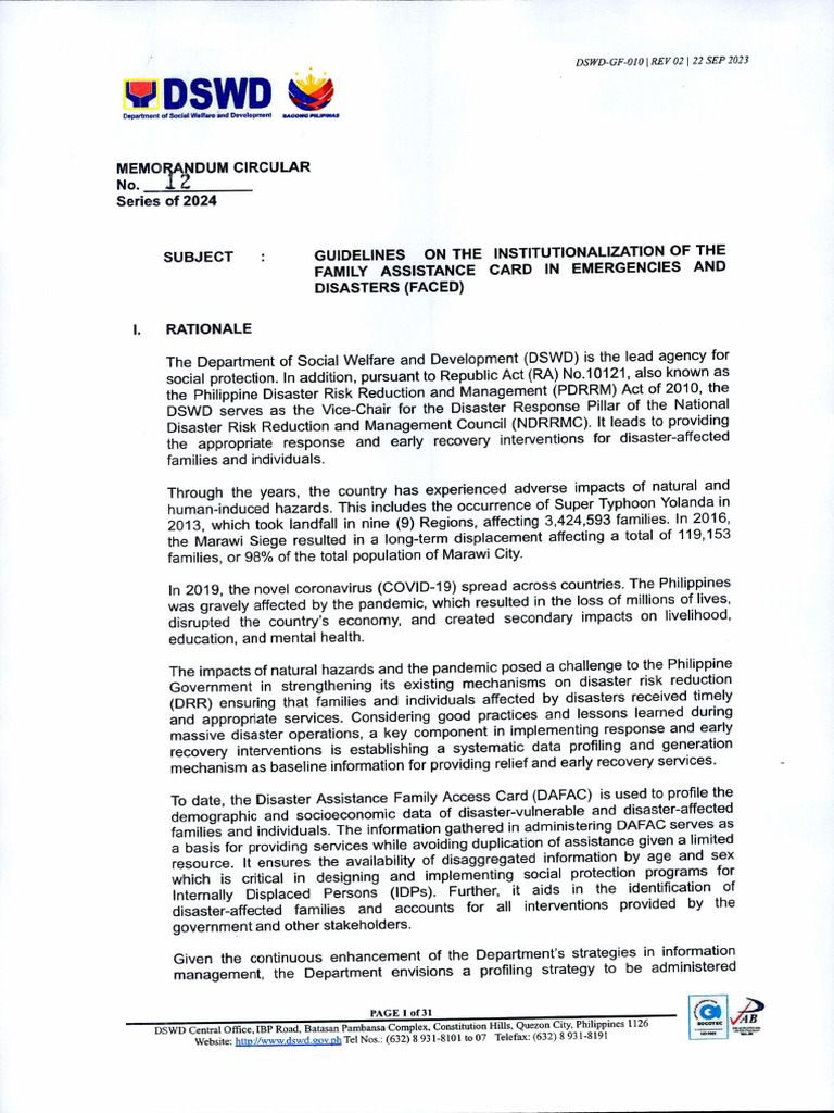 FACED Form Guidelines - MC No. 12, S-2024 | PDF