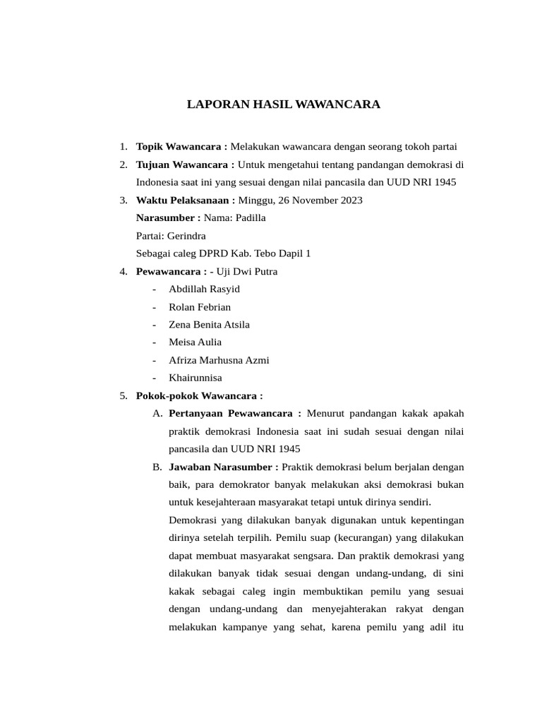 KWN Wawancara Kel. 1 | PDF