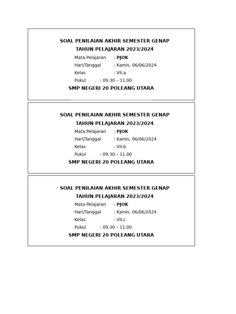 Label Sampul Soal | PDF