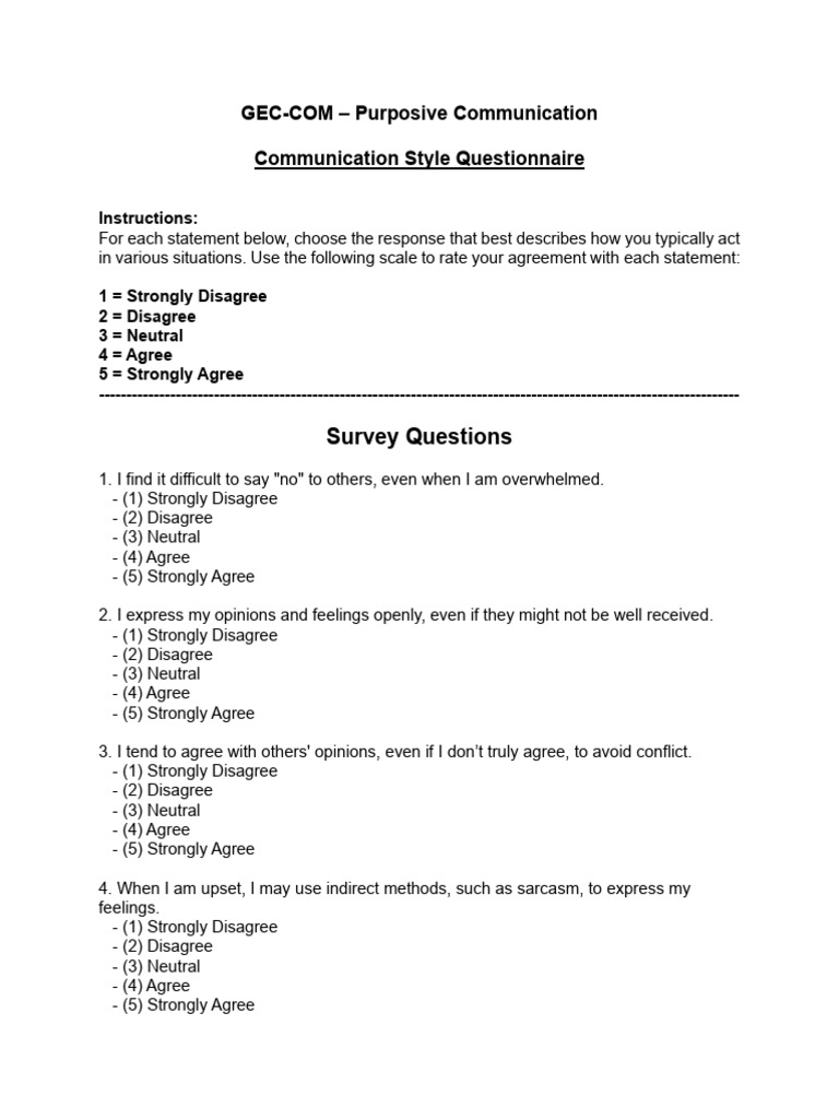 Communication Style Survey Questionnaire | PDF