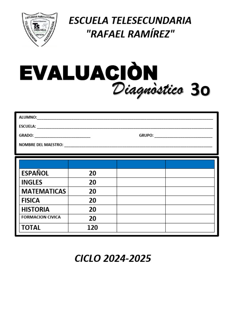 3o EXAMEN DIAGNOSTICO 2024-2025 | PDF