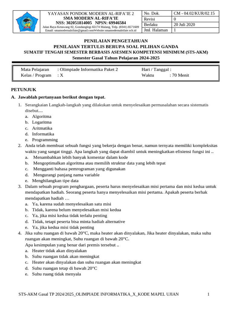 Soal Informatika Paket 2 | PDF