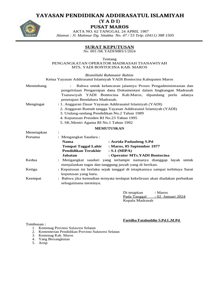 SK Operator Yadi | PDF