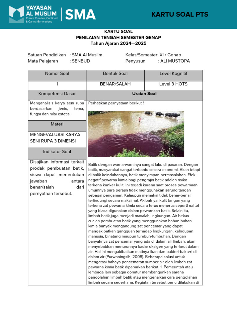 Kartu Soal PTS Ganjil KLS Xi 2023 | PDF