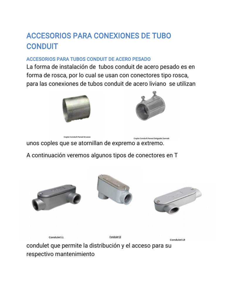 Conectores y Accesorios para Tubos Conduit | PDF | Conector eléctrico ...