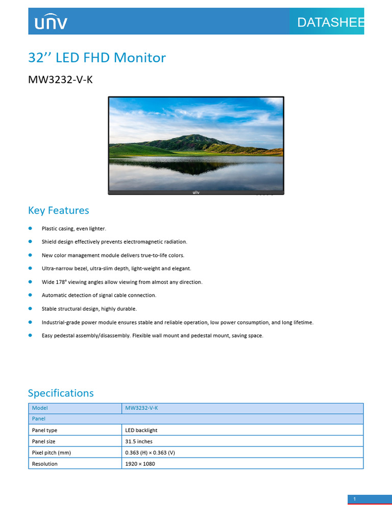 UNV MW3232-V-K LED Monitor V2.0-EN | PDF