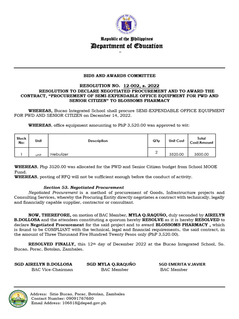 Bac Resolution (Nego Proc) | PDF