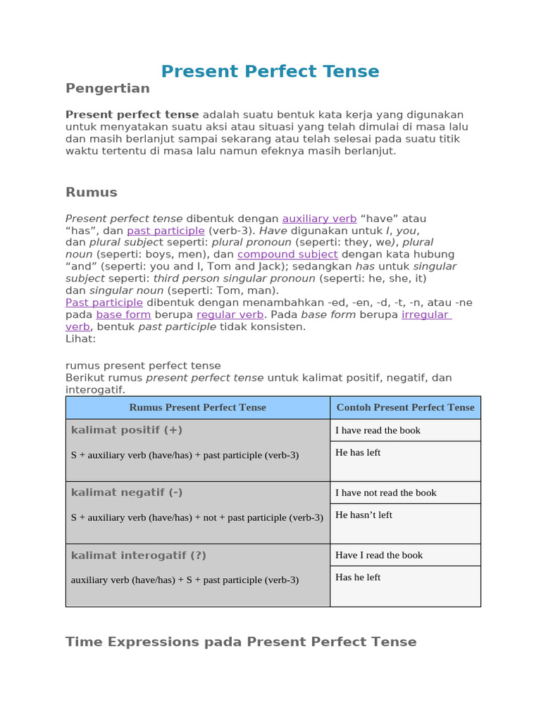 Panduan Lengkap Present Perfect Tense | PDF | Verb | Language Arts ...