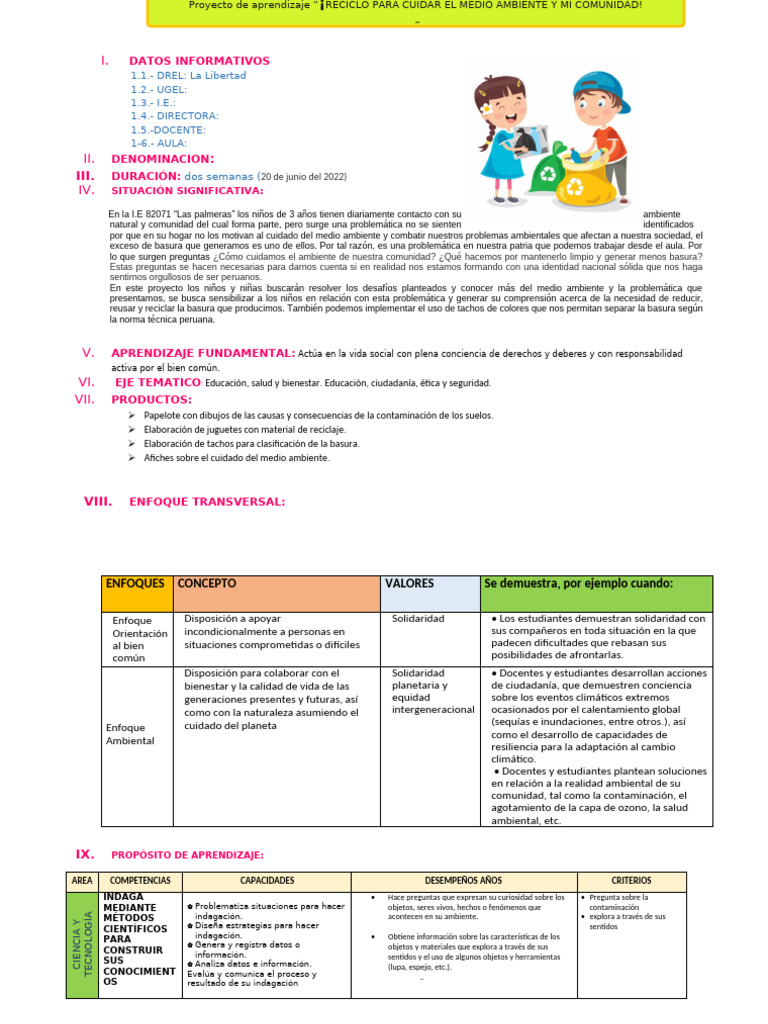 Reciclo para Cuidar El Medio Ambiente y Mi Comunidad Palmeras | PDF