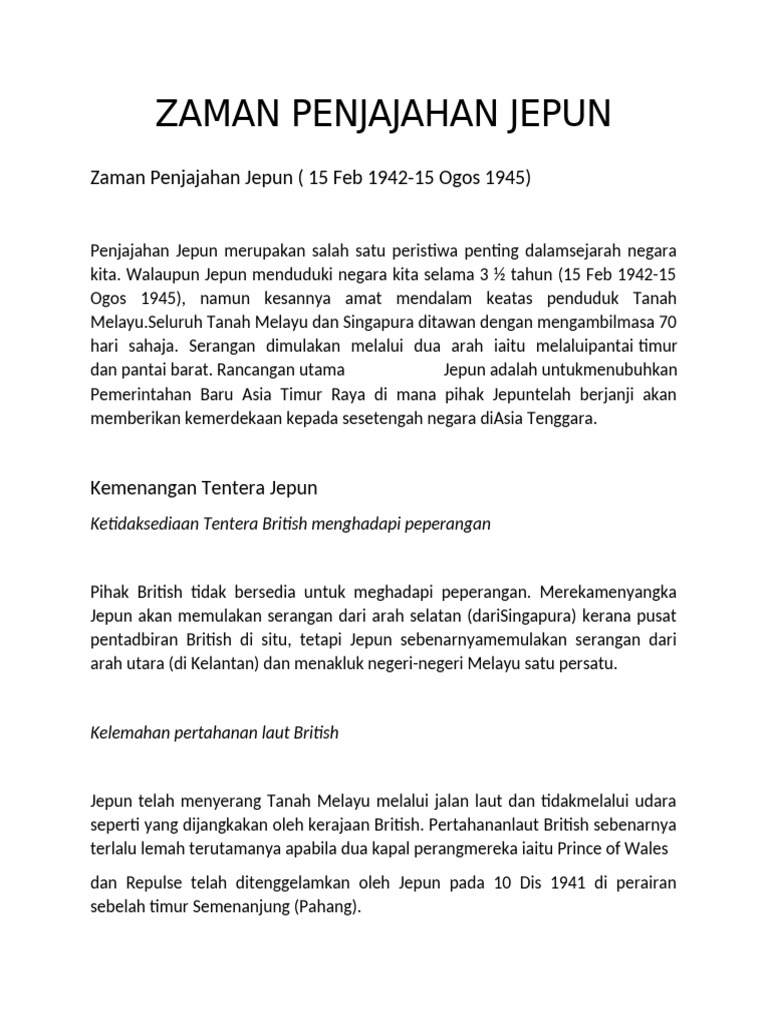 Zaman Penjajahan Jepun | PDF