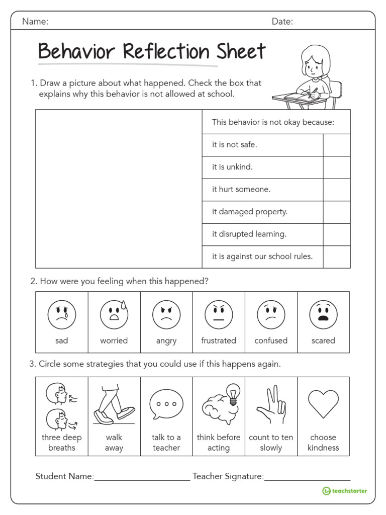 Behavior Reflection Sheet Lower Grades Adobe Reader | PDF