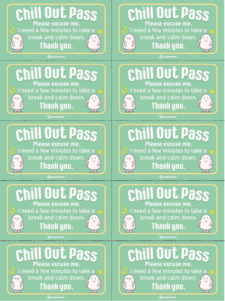 Chill Out Classroom Break Passes PDFColor | PDF