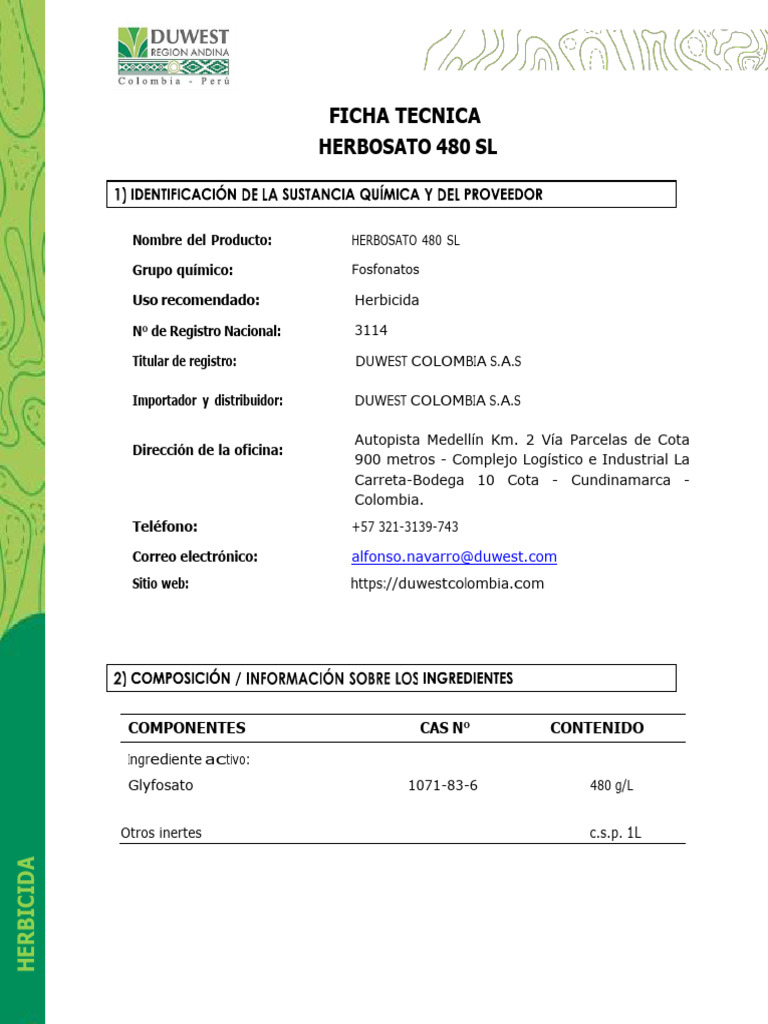 Ficha Técnica do Herbicida Herbosato 480 SL | PDF | Plantas | Casa e Jardim