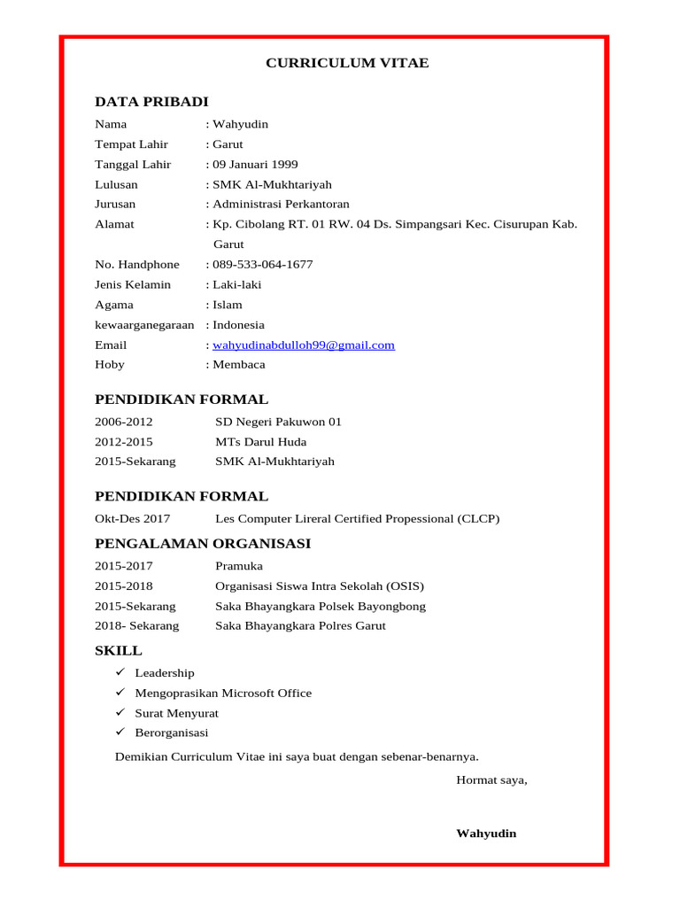Curriculum Vitae (Wahyu) | PDF