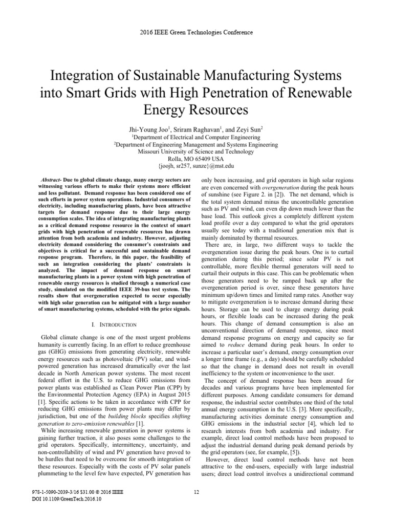 Ex.1S.Integration of Sustainable Manufacturing Systems | PDF